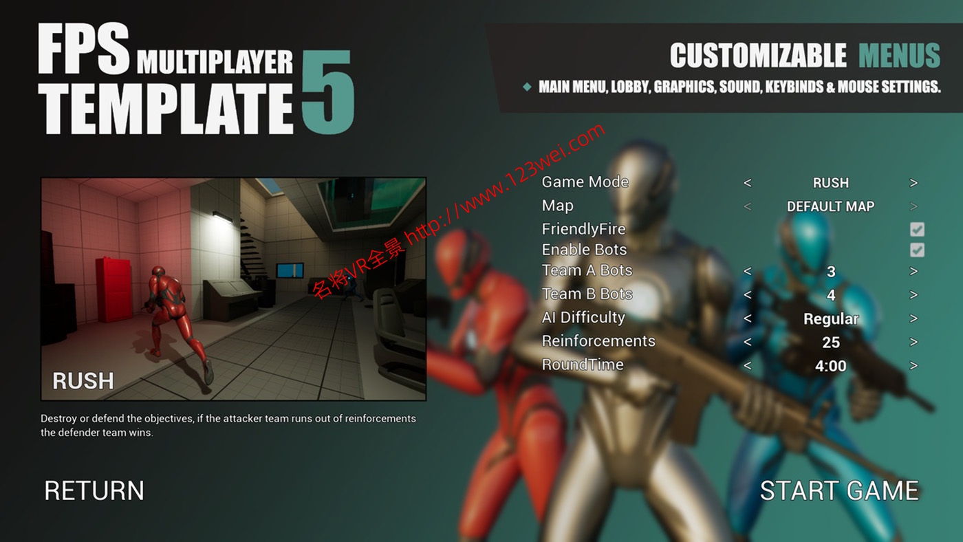 UE5（虚幻引擎5）资源：FPS Multiplayer Template 5 FPS游戏模板-VR全景